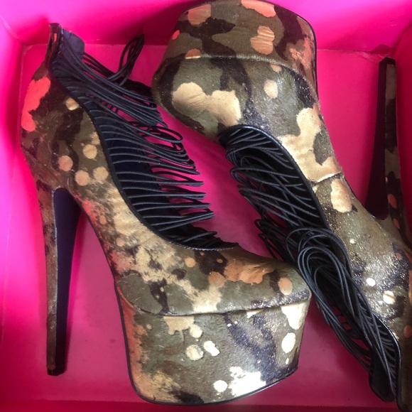 London Trash | Shoes | Camouflage Platform Stiletto Calf Hair Heels By ...